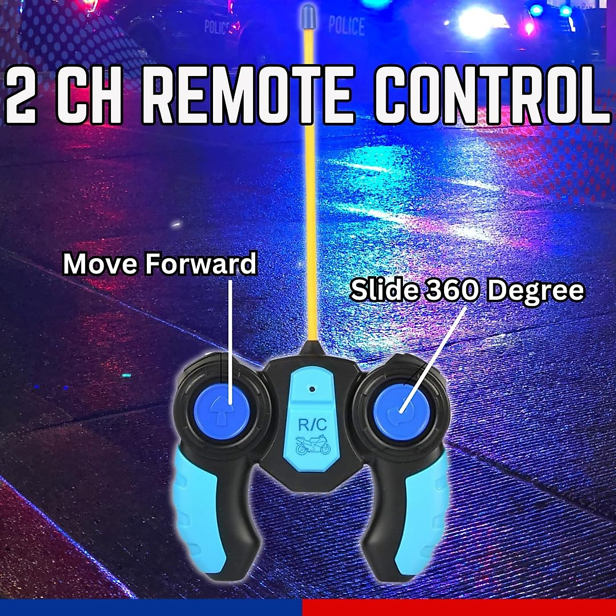 Liberty Imports RC Police Patrol Motorcycle with 360 Degree Rotation - 2CH Remote Control Cop Motor Bike for Kids, Toddlers