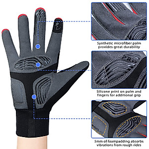 Souke Sports Winter Cycling Gloves Men Women, Touch Screen Padded Bike Glove Water Resistant Windproof Warm Anti-Slip for Running, Biking, Workout(Red,XX-Large)