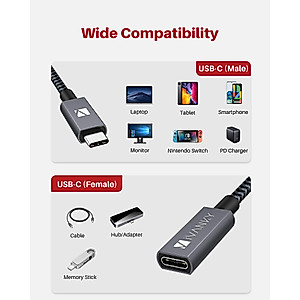 IVANKY USB C Extension Cable 6.6ft [100W, 20Gbps], USB-C 3.1 Gen 2 Male to Female 4K Video Cable, Compatible with MacBook Pro/Air, Samsung, Nintendo Switch and More