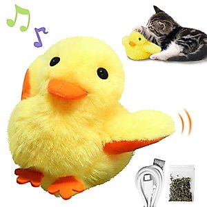 BuntyJoy Flapping Duck Cat Toys, Interactive Cat Toys for Indoor Cats Kitten Exercise, Fluffy Plush Chirping Cat Toys, Cat Kicking Catnip Toys
