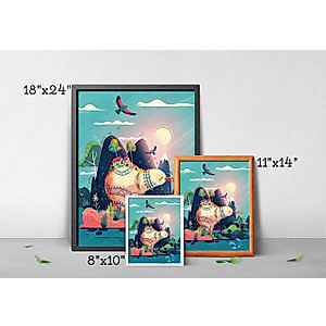 8x10 Kiwi Nursery Art Print New Zealand Art Whimsical Print Fantasy Folk Nature Design Colorful Travel Tropical Art Mountain Hiking Bird Illustration Kids Bedroom Decor Studio Ghibli Art Cute Wall Art