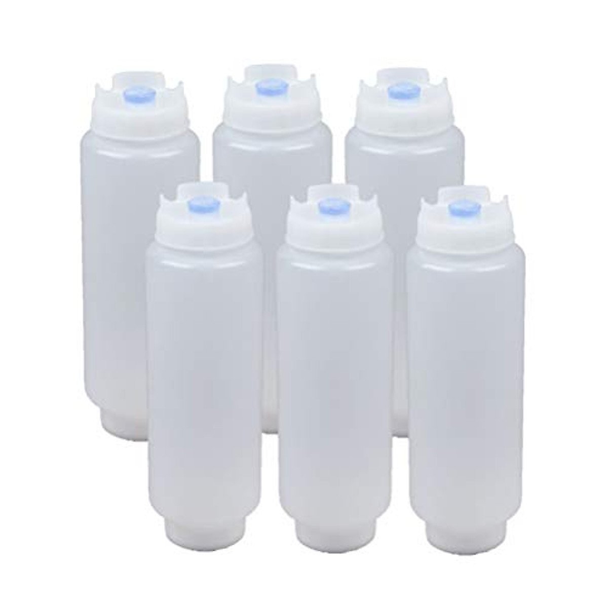 FIFO Squeeze Bottle Refillable 16 oz | Blue Tip Large Valve Dispenser for Thick Condiments, Sauces, Batter and Dressing | Self Sealing No Drip No Hassle | (6 Pack)