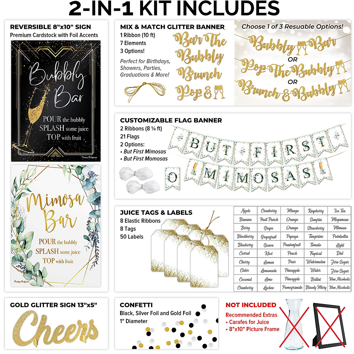 Champagne Bar Decorations Kit - Silver Gold Bubbly Bar Banner, Great Gatsby Bridal Shower Decorations Table Mimosa Sign Roaring 20s Theme Birthday Party Brunch Bachelorette New Years Eve Decor (Black)