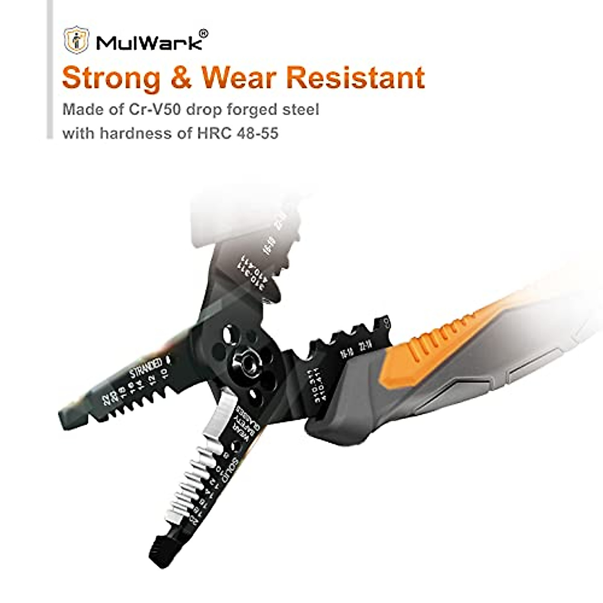 MulWark 8" Heavy Duty Multi-Purpose Electrical Wire Stripping Tool (22 AWG - 8 AWG) Strippers, Snips, Crimpers & Pliers Insulated with Cutter, Best Tool For Professional Electrician - Upgraded
