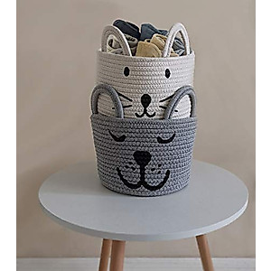 Small Woven Cotton Rope Storage Basket,2 Pack Cute Cotton Rope Baskets with handle,Baby Nursery Organizer for Toy Storage Bin | Pet Gift Basket for Cat,Dog,10 x 10 x 7 Inch