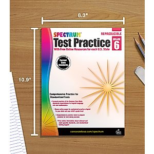 Spectrum Grade 6 Test Practice Workbooks, Ages 10 to 11, Math, Language Arts, and Reading Comprehension 6th Grade Test Practice, Reproducible Book, Vocabulary, Writing, and Math Practice - 160 Pages
