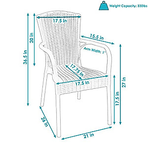 Sunnydaze Segesta All-Weather Plastic Outdoor Dining Chair - Commercial Grade Faux Wicker Design Armchair - Lawn and Garden Chair - Indoor/Outdoor Use - Wenge - 2 Chairs