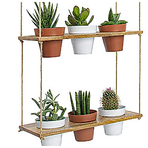 kimisty Wall Hanging Herb Planters, 3 Tiered Vertical Planter Shelf with Metal Pot Set, Indoor Garden, Wood Herb Garden for Kitchen, Vertical Hanging Planters Wall Hanging - Terracotta & White Pots
