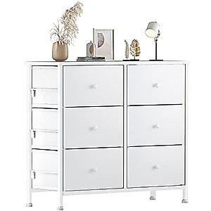 BOLUO White Dresser for Bedroom 6 Drawer Organizers Fabric Storage Chest Tower Wide Dressers Unit for Closet Nursery Hallway Office, Kids and Adult Modern