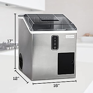 Igloo 44 lb Dual Purpose Ice Cube Maker & Dispensing Shaver, 12 Cubes Every 7-15 Minutes, 44 Lbs Daily, LED Touch Control Panel with Indicator Lights, Includes Ice Basket & Scoop, Stainless Steel