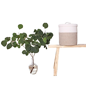 Yimi's Dream Lidded Storage Basket, Medium Cotton Rope Basket with Lid, Small Round Storage Basket for Nursery, Living Room, Kids, Blanket, Toys (12''D * 13.5''H, Brown & White)