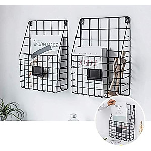 JIAXINO Nordic Wrought Iron Storage Basket Magazine Newspaper Storage Rack Wall Mount Home Decoration Office Debris Storage Basket (Black)