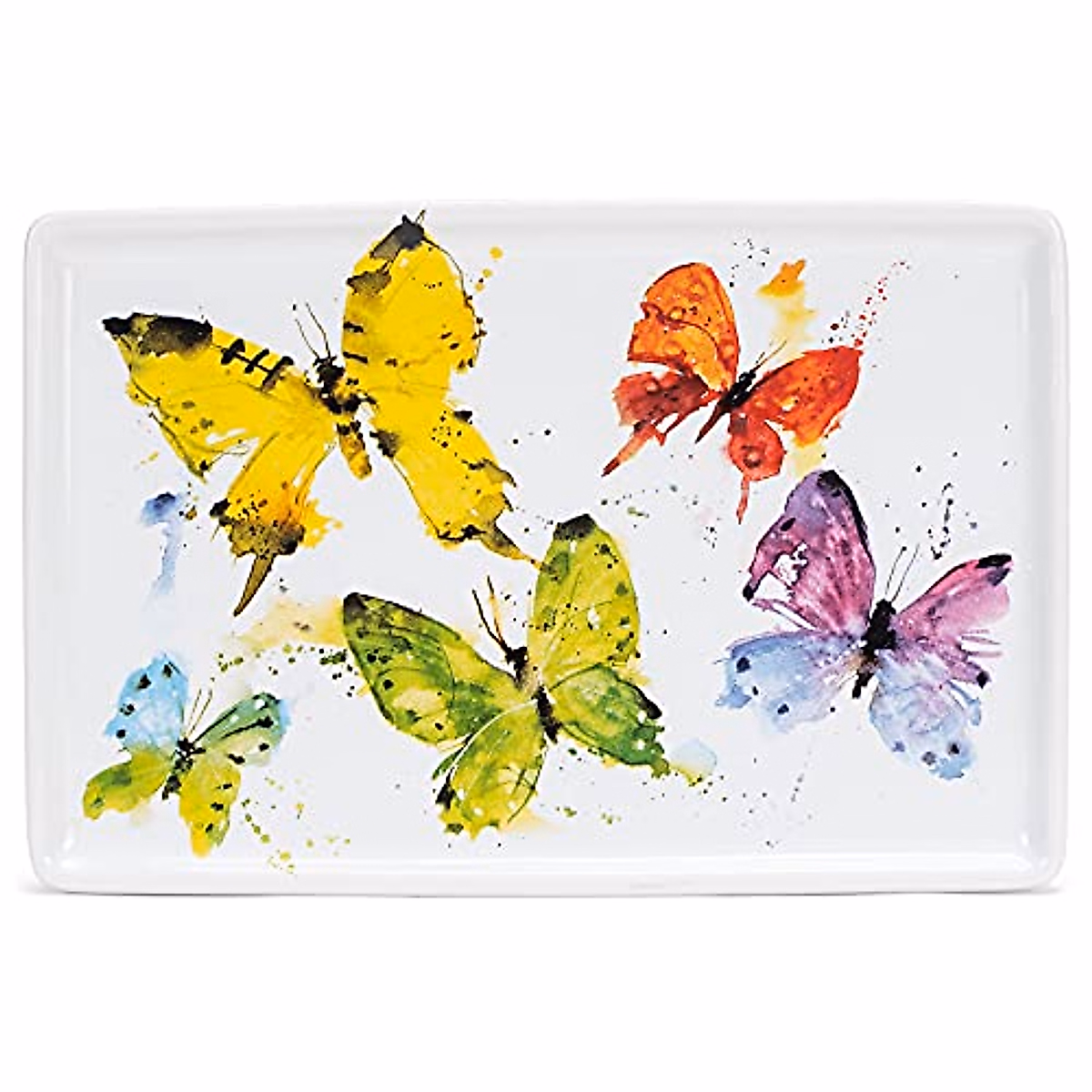 DEMDACO Dean Crouser Flock of Butterflies Watercolor 7.5 x 5 Ceramic Stoneware Decorative Tray