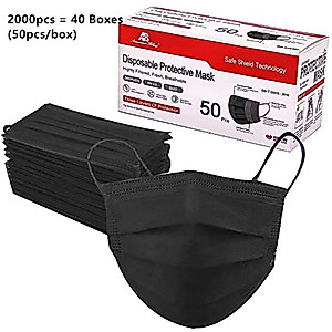 2000PCS Wholesale Bulk Disposable Face Masks, Non Woven Thick 3-Layers Masks Breathable Face Mask for Adults (2000Pcs Black Disposabl Masks)