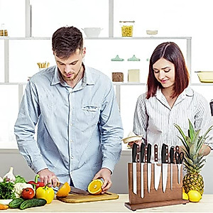Knife Block,magnetic knife holder stand for kitchen counter,Knife Storage rack shelves, Rubber Wood Knife storage Organizer with Double Sided Magnetic,Knife Display Stand,without knives(12 * 7“)