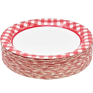 Gift Boutique 200 Pcs Red and White Gingham Party Supplies Set Paper Plate Napkin for Checkered Plaid Picnic BBQ Birthday Disposable Dinnerware Serve 50