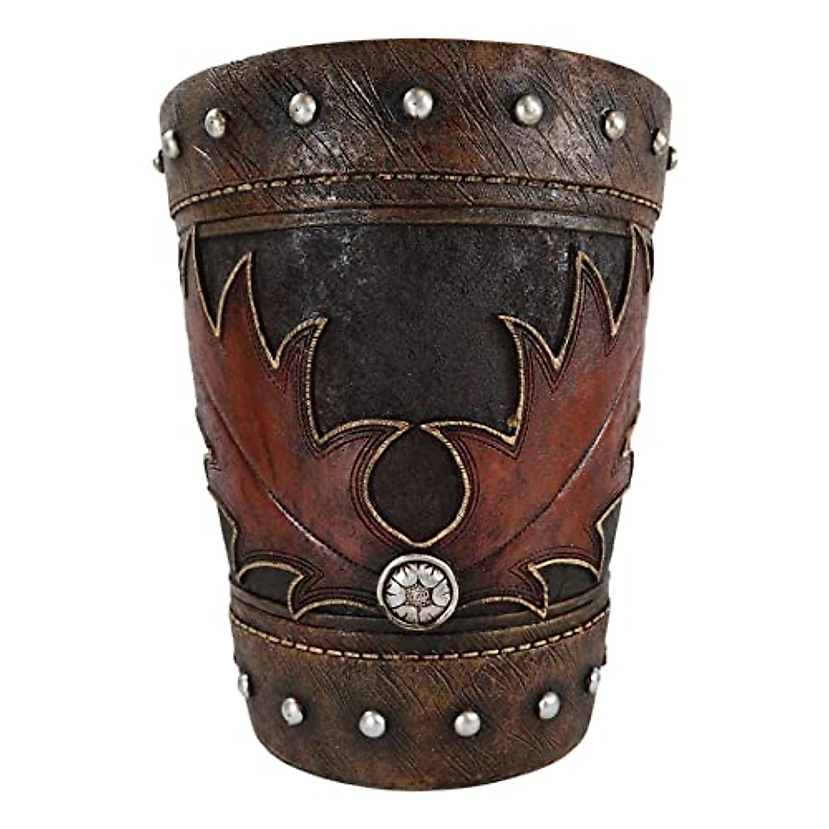 Ebros Gift Rustic Western Red Tan Lone Star Cowboy Bootcut with Silver Nailheads Faux Tooled Leather Bathroom Home Accent Country Old World (Dry Waste Basket Trash Bin)