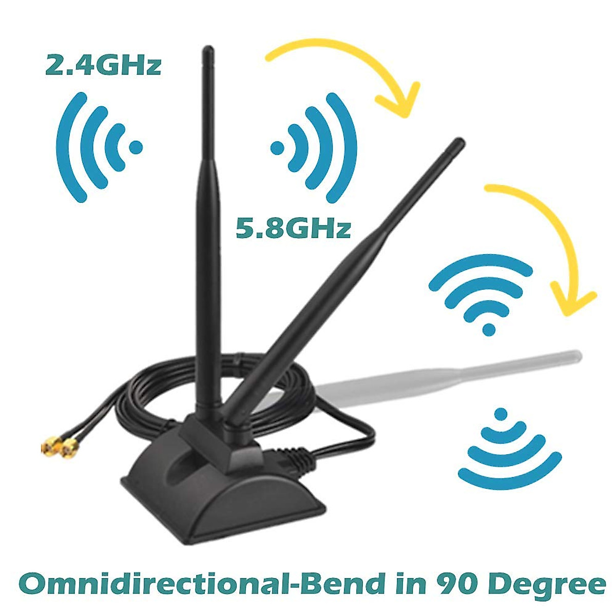 TECHTOO WiFi Antenna Dual Band 2.4GHz - 5.8GHz with RP-SMA Connector Magnetic Base for Wireless Network Router - USB Adapter - PCI PCIe Cards - Signal Booster - Access Point - Wireless Range Extender