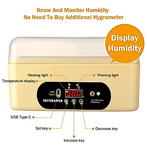 Chicken Egg Incubator, Automatic Egg Hatching Incubator,4-6 Mini Eggs Poultry Hatcher with Temperature Control Humidity Display for Hatching Chicken Quail Duck Bird Eggs