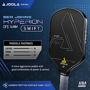 JOOLA Ben Johns Hyperion CFS 14mm Swift Pickleball Paddle - USAPA Approved for Tournament Play - Carbon Fiber Pickle Ball Racket - Maximum Speed with High Grit & Spin