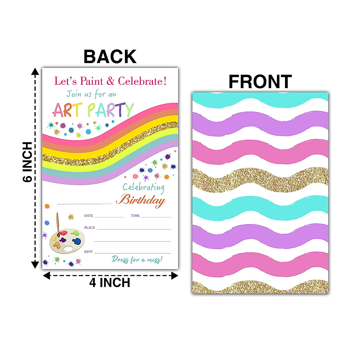 Buildinest Art Birthday Party Invitations with Envelopes (20-Pack), 4"x6" Painting Birthday Invitation Cards, Fill-in Style Party Invites-B35