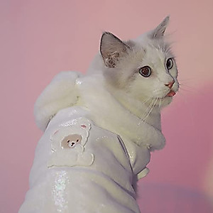 Cat Winter Coat, Pet Cold Weather Clothes with Fur Collar for Small Puppy Dog Clothes Cat Puppy Kitten Clothes M