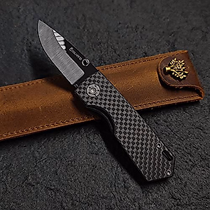 Cool Hand 5.2'' Carbon Fiber Folding Knife, 2'' Polished Black Mirror Ceramic Blade, EDC Foldable Pocket Knife, Liner Lock, 1.5 OZ Light Wight, Ambi Thumb Stud