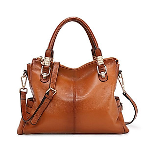 Kattee Women's Vintage Genuine Leather Tote Handbag Purse Crossbody Satchel Bag Soft Leather Shoulder Bag (Brown)