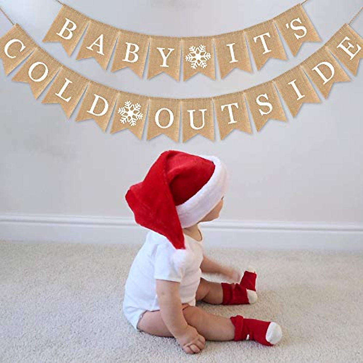 7-gost Burlap Baby It's Cold Outside Banner Baby Shower Party Winter Decoration Supplies