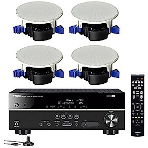 Yamaha 5.1-Channel Wireless Bluetooth 4K A/V Home Theater Receiver + Yamaha Easy-to-Install Natural Sound Moisture Resistant 6.5" High Performance in-Ceiling Speakers (Set of 4)