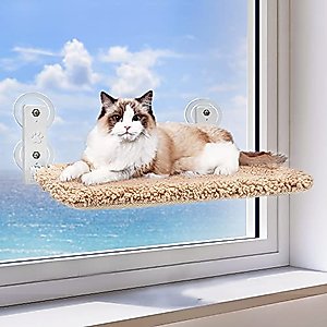 Zoratoo Cordless & Foldable Cat Window Perch with Metal Frame and Reversible Cover for Indoor Cats, Two Types of Installation Cat Hammock with Anchors&Screws for Wall and 4 Suction Cups for Window(M)