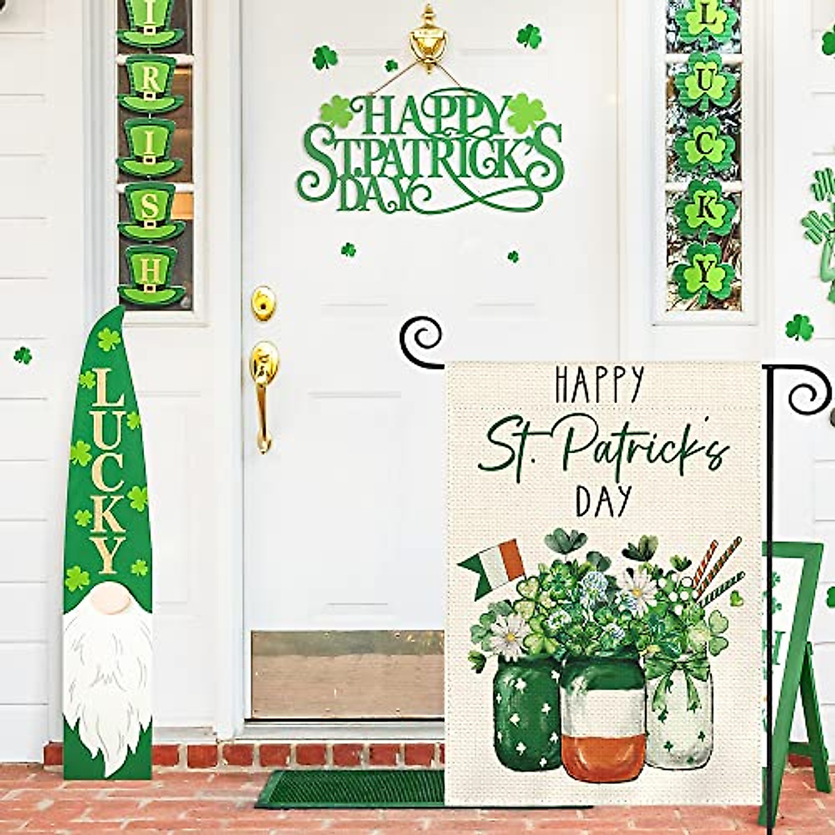 AVOIN colorlife Happy St Patricks Day Lucky Shamrock Garden Flag 12x18 Inch Double Sided, 17 March Mason Jar Yard Outdoor Flag