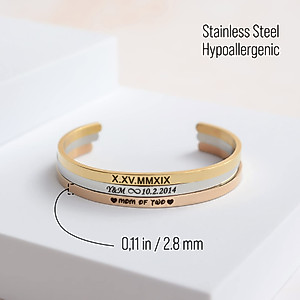 MIA·MIA Personalized Bracelets for Women, Custom Inspirational Engraved Names, Dates & Messages Cuff Bangles