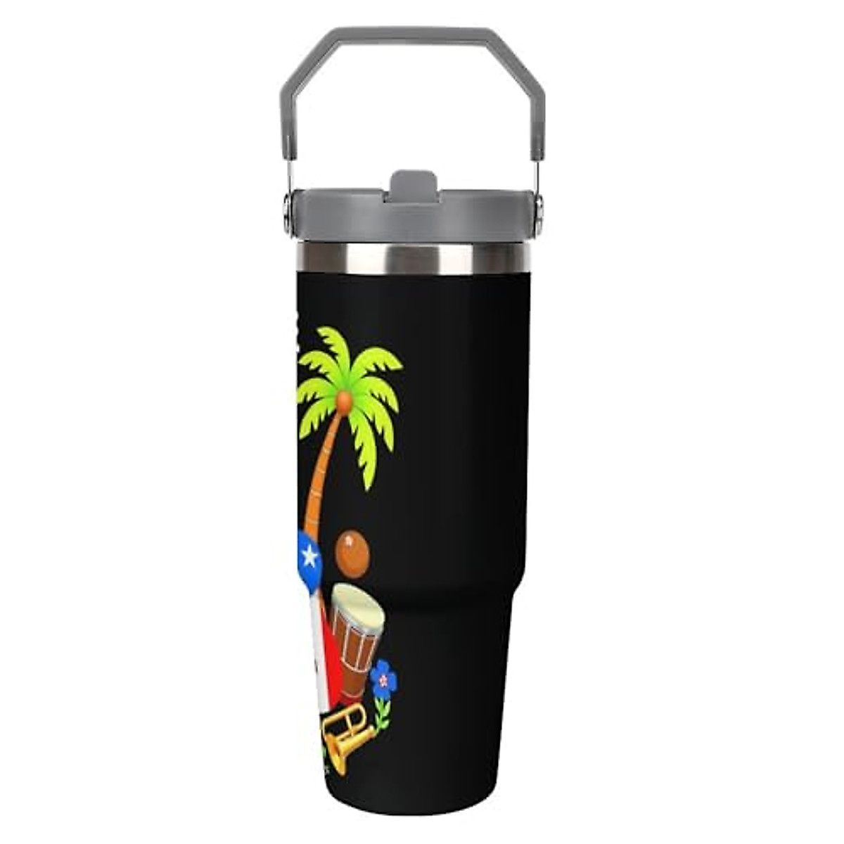Chef Frog Porto Rico (4) 30 OZ Insulated Tumblers with Handle And Straw Leakproof Vacuum Insulated Stainless Steel Water Bottle for Car Fishing Travel