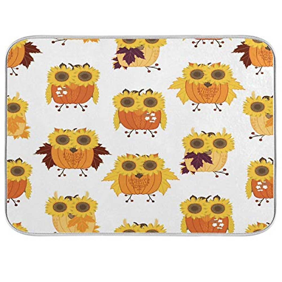 Nander Lovely Owl Pumpkin Sunflower Eyes Dish Drying Mat for Kitchen Counter, Absorbent Reversible Dish Draining Mat,Rack Pad for Countertop, 18 x 24 Inches