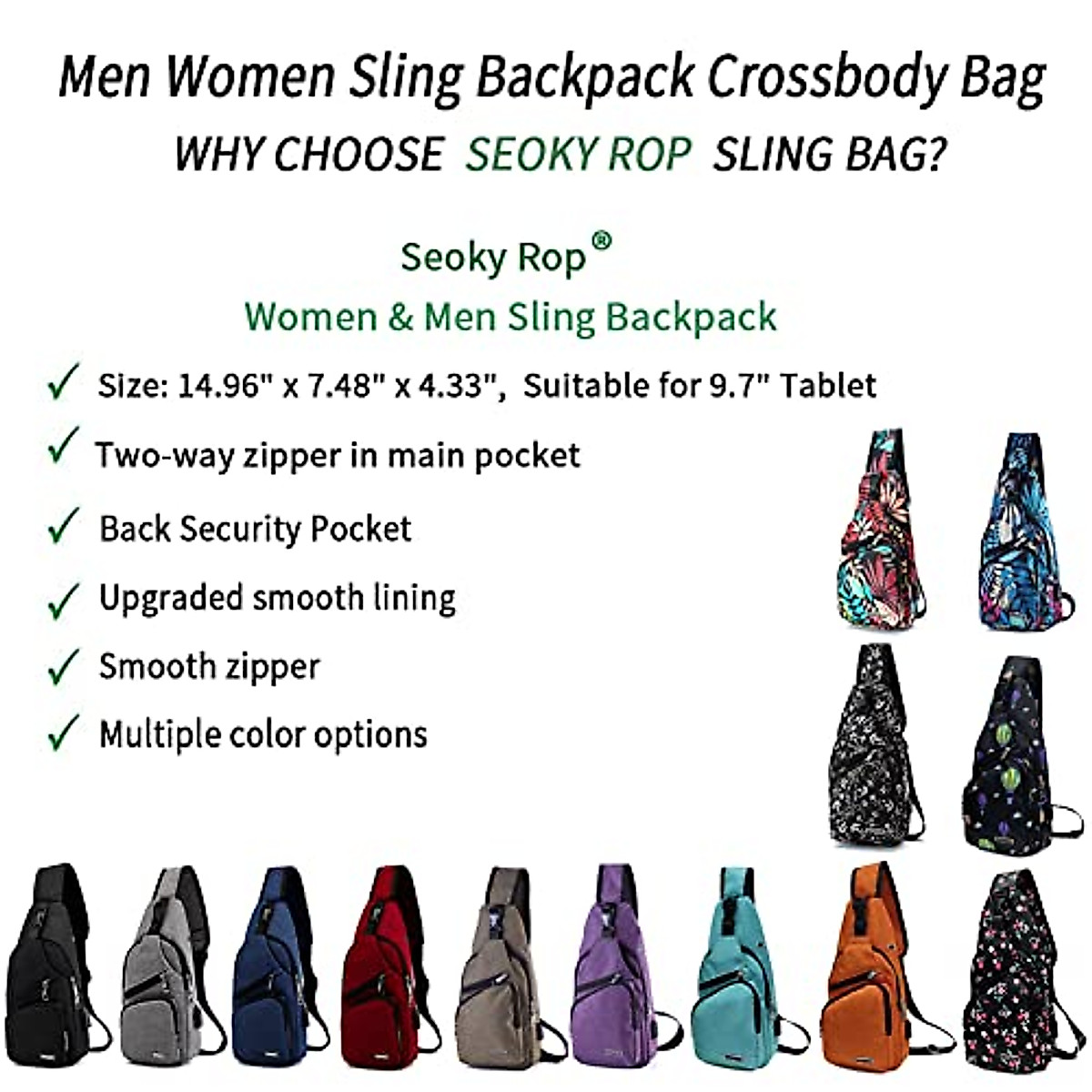 Seoky Rop Leather Small Sling Backpack Multipurpose Chest Bag Hiking Travel Daypack