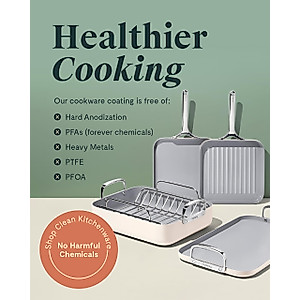 Caraway Griddle Pan & Grill Pan Duo - Non-Stick Ceramic Coated - Non Toxic, PTFE & PFOA Free - Oven Safe & Compatible with All Stovetops – Cream