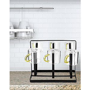 QWORK Cup Drying Rack, 2 Pack 6-Hook Bottle Drying Drainer Stand, Coffee Mugs Wine Glass Drying Rack with Non-Slip Silicone Hooks, Space Saving Countertop Cup Holder, for Home, Office, Cafe - Black