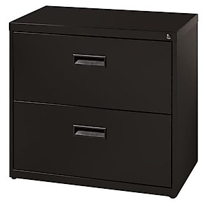 Hirsh 30" W Metal 2 Drawer Lateral File Cabinet Set Black with Front/Back Rails, Fully Assembled