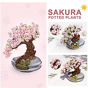 MEIEST Mini Building Blocks Sakura Plant Bonsai Model Set,Creative DIY Simulation Cherry Blossom Flower Botanical Collection Construction Building Bricks Toy for Kids Adult Home Decor