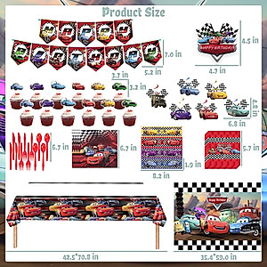 Cars Birthday Party Supplies, Lightning McQueen Birthday Decorations Include Banner, Balloons Arch, Backdrop, Tablecloth, Bottle Labels, Chocolate Stickers, Cupcake Toppers for Cars Theme Party