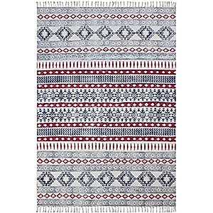 Casavani Hand Block Printed Cotton Dhurrie Geometric Red & Black Area Rug Doormat Floor Rug Indoor Area Rugs for Bedroom Living Room Laundry Room 3x5 Feet