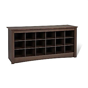 Pemberly Row 18 Cubby Shoe Storage Bench in Espresso