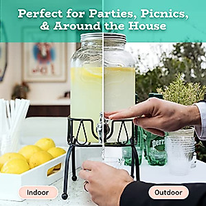 Estilo Glass Drink Dispenser w/Stand for Parties - 1 Gallon Glass Jar Beverage Dispenser w/Stand - Glass Water Dispenser Countertop for Weddings, Sun Tea Jar, Laundry Detergent & Lemonade Dispenser