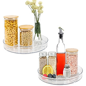 Lazy Susan Organizer 9.25 Inches Clear Turntable, 2 Pack Lazy Susan for Cabinet, Rotating Spice Rack Kitchen Storage Perfume Organizers for Fefrigerator, Pantry, Countertop, Table, Vanity, Bathroom