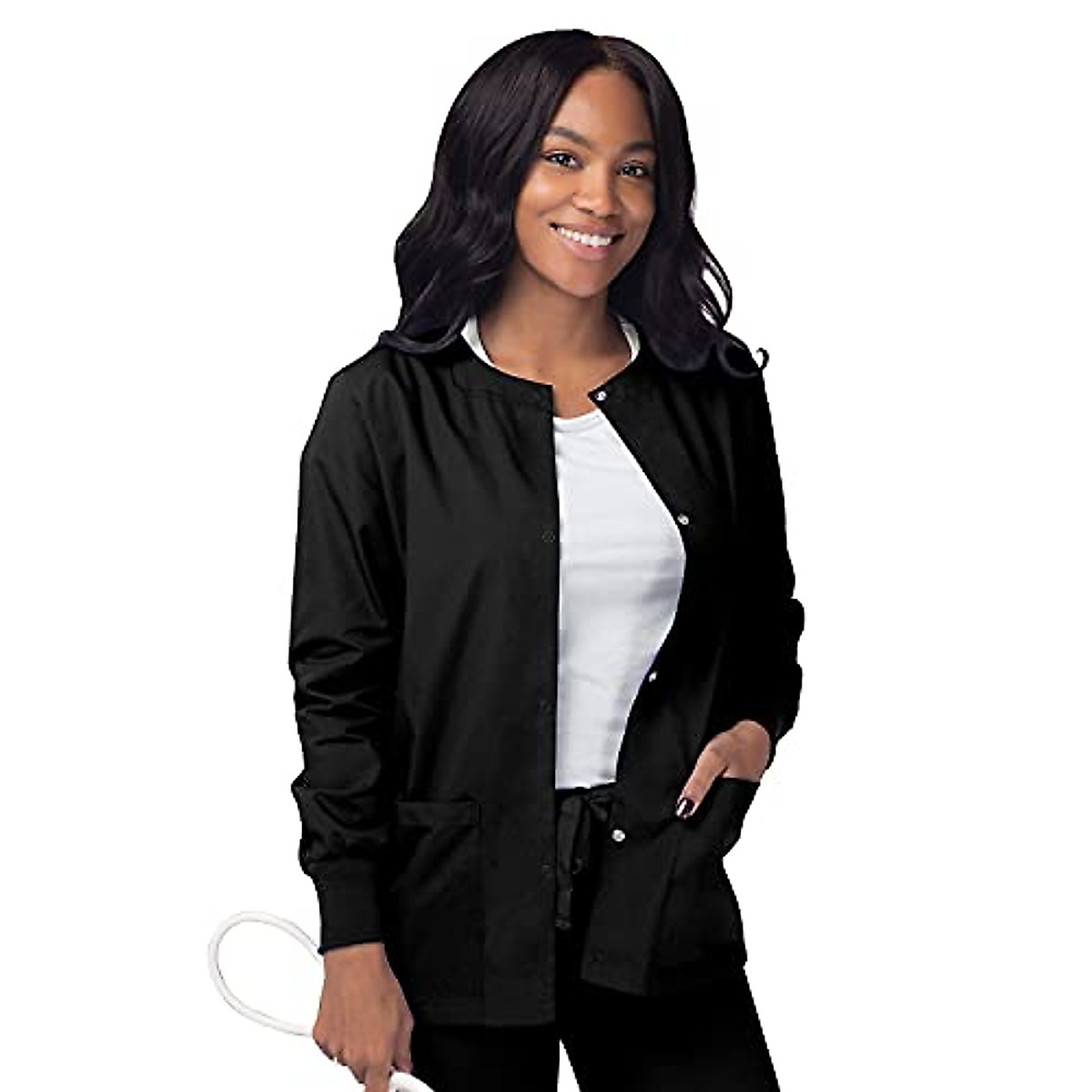 Sivvan Scrubs For Women - Front Snap Warm - Up Jacket - S8306 - Black - M
