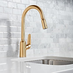 hansgrohe Focus N Gold High Arc Kitchen Faucet, Kitchen Faucets with Pull Down Sprayer, Faucet for Kitchen Sink, Brushed Gold Optic 71800251