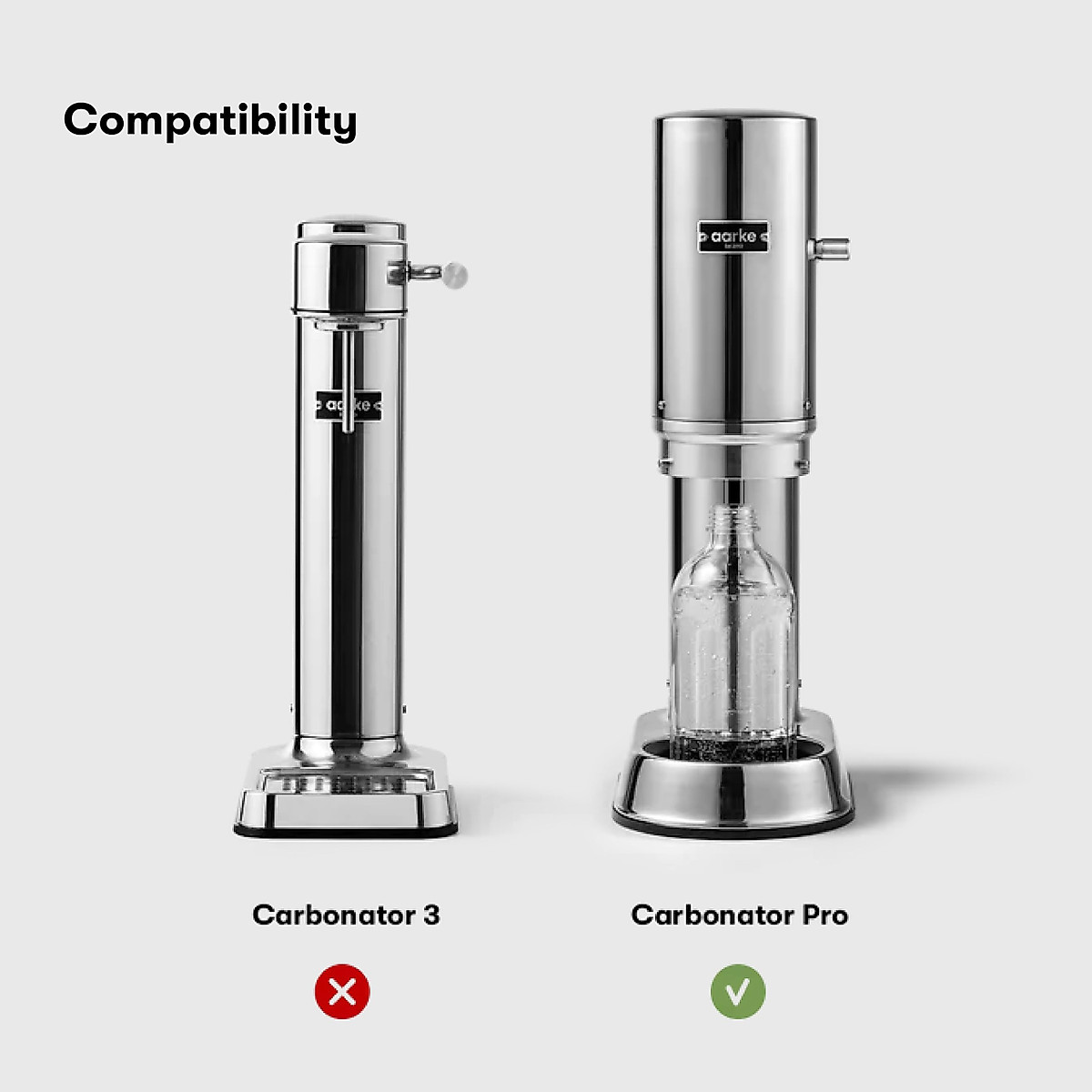 aarke Glass Bottle for Carbonator Pro Sparkling Water Machine, Stainless Steel Cap, Refillable, Dishwasher Safe, Bottle Volume 800 ml