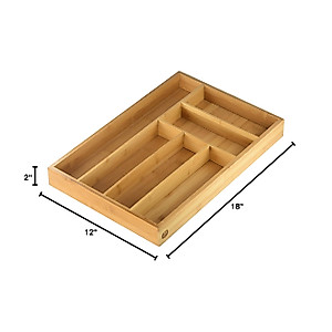 YBM Home Bamboo Cutlery Tray Flatware Silverware Drawer Organizer with 6 Compartments - 341