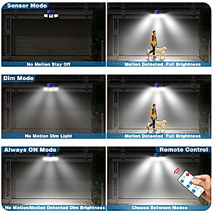 AmeriTop Solar Lights Outdoor, 300 LED 2200mah 7000K Cordless LED Motion Sensor Flood Light, 3 Heads with 3 Mode, IP65 Waterproof, Remote Security LED Flood Light(Daylight) 2 Pack